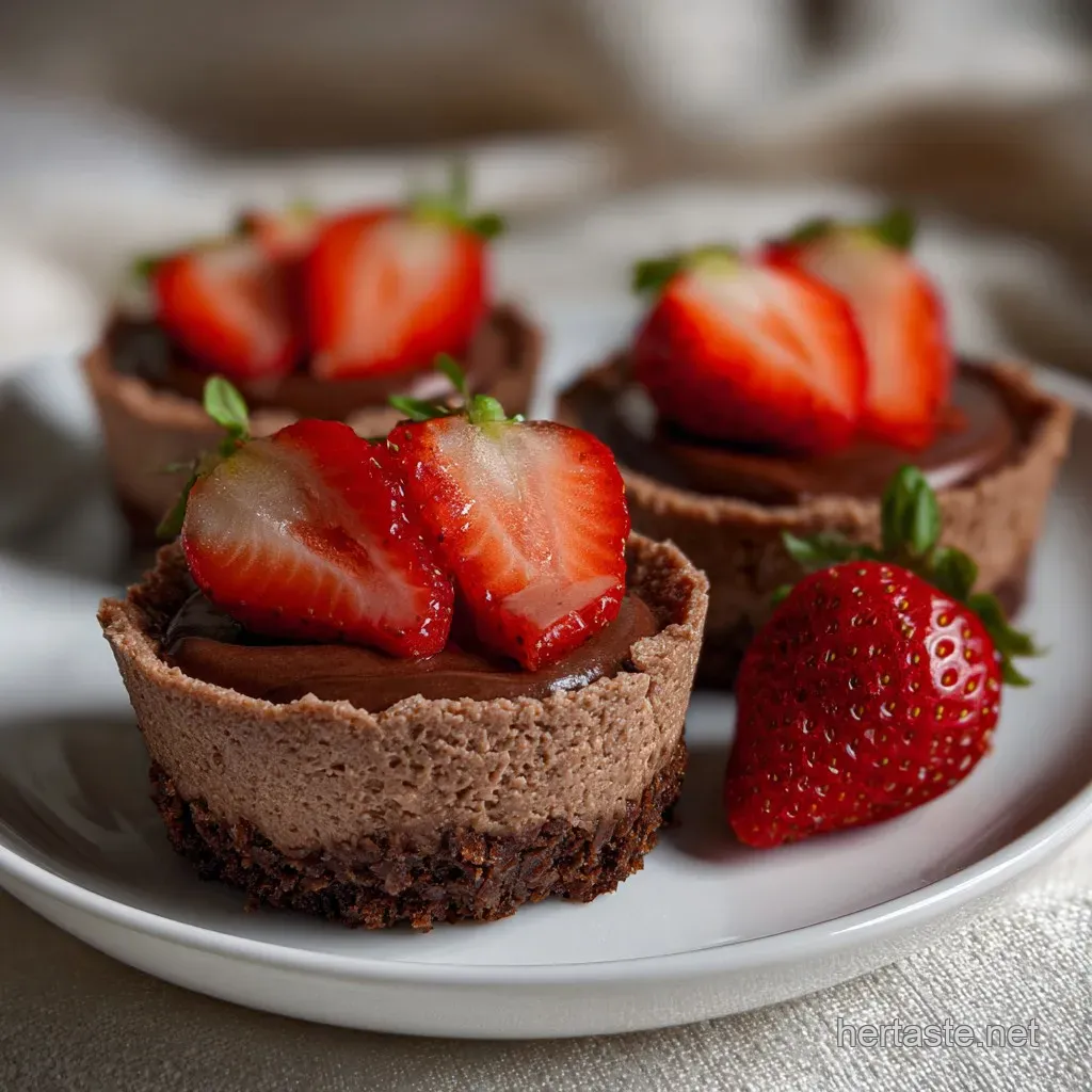 Mini Chocolate Cheesecake Cups with Strawberries: Easy No…